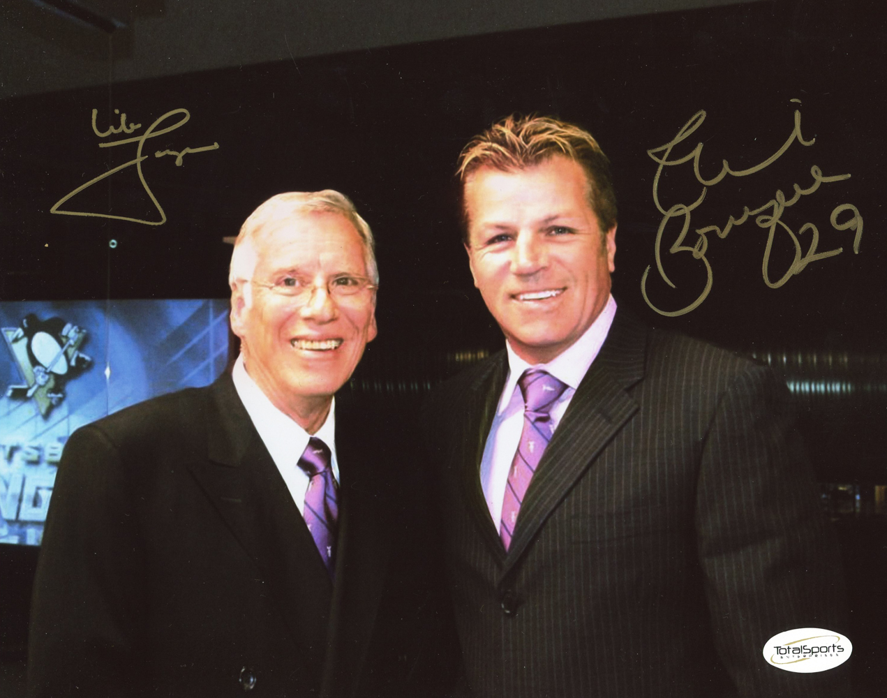 Mike Lange & Phil Bourque Signed Penguins 8x10 Photo (TSE COA) | Pristine Auction
