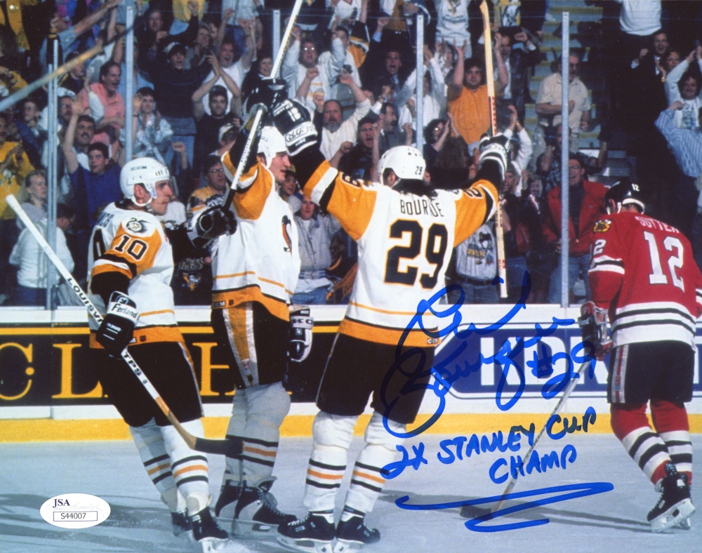 Phil Bourque Signed Penguins 8x10 Photo Inscribed "2x Stanley Cup ...