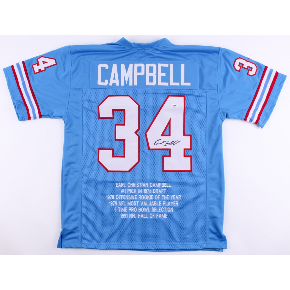 Earl Campbell Signed Oilers Career Highlight Stat Jersey (PSA COA ...