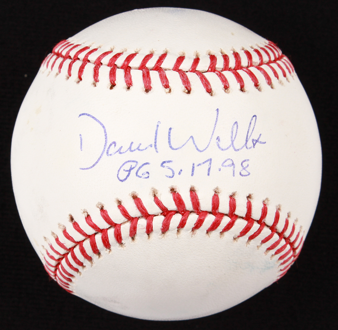 David Wells Signed OML Baseball Inscribed "PG 5-17-98" (JSA COA ...