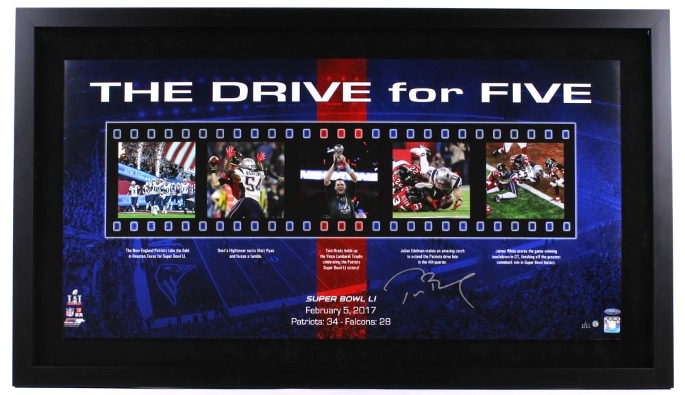 Tom Brady Signed Patriots "The Drive For Five" 24x41 Custom Framed ...