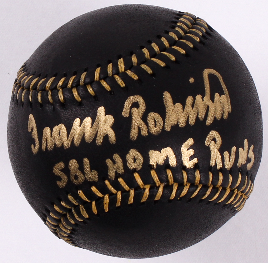 Frank Robinson Signed Black Leather OML Baseball Inscribed "586 Home ...
