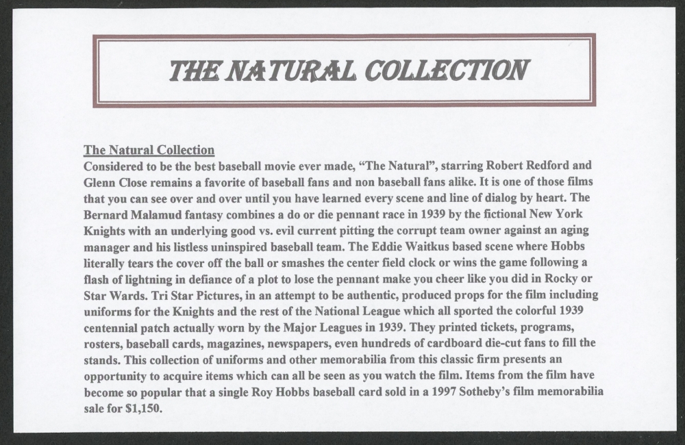 Robert Redford "Roy Hobbs" Baseball Card Film Prop Replica | Pristine ...