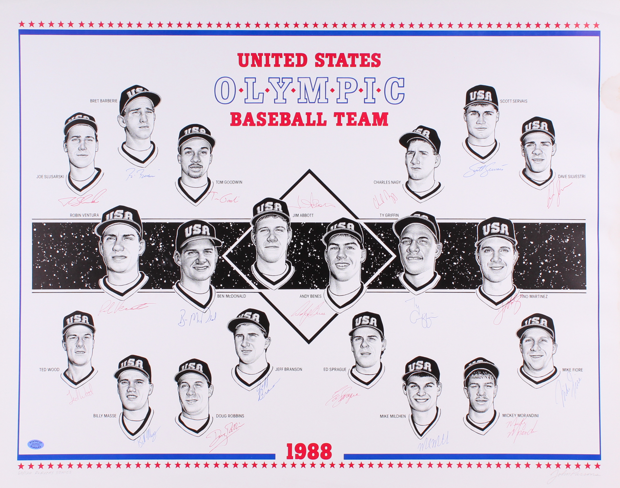 1988 US Olympic Baseball Team 22" x 28" Player's Series Lithograph ...
