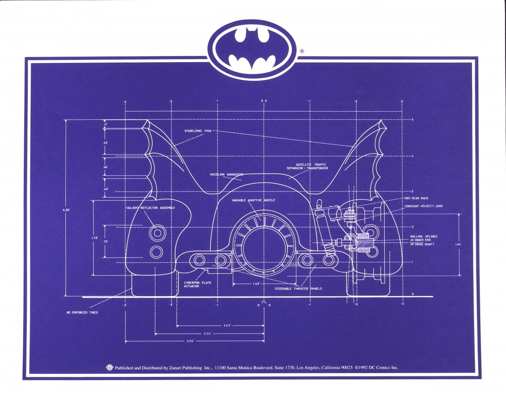 Batman Batmobile 1992 LE 11x14 "Back View" Blueprints from Original DC ...