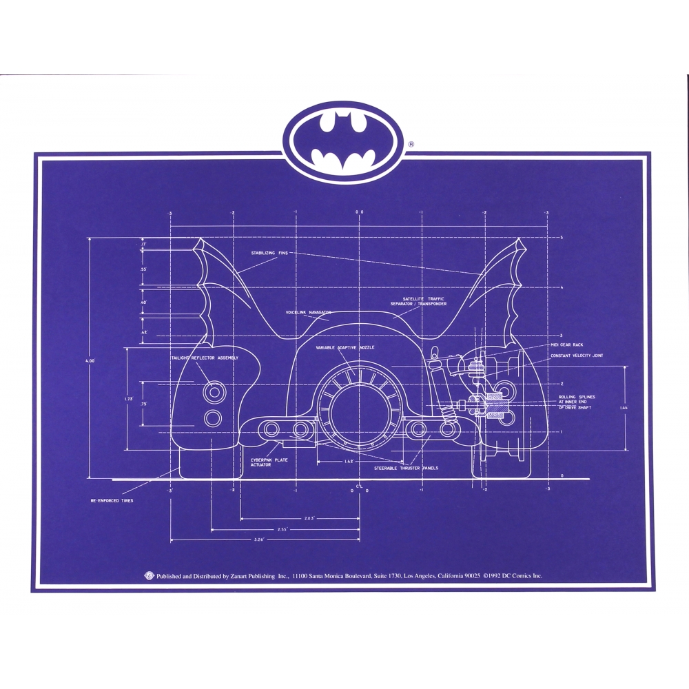 Batman Batmobile 1992 LE 11x14 "Back View" Blueprints from Original DC ...