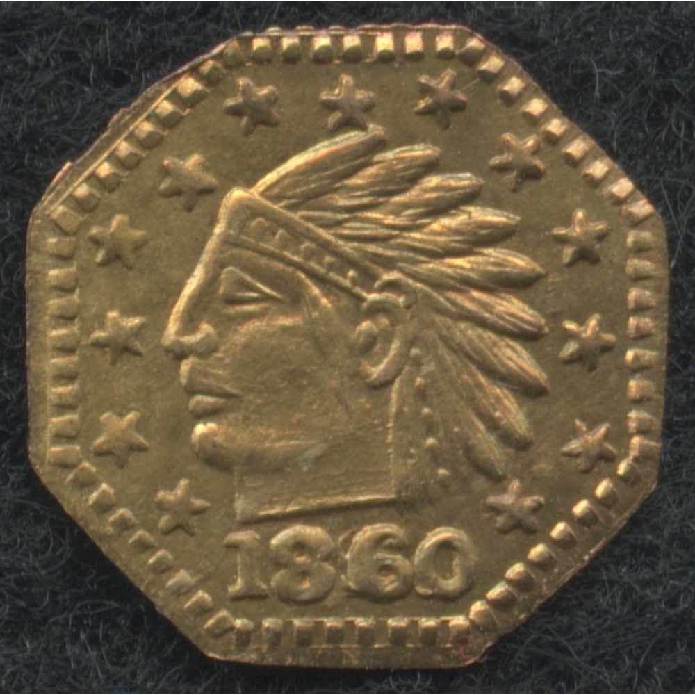 1860 California Gold Indian Octagonal Charm (Gold Coin) | Pristine Auction