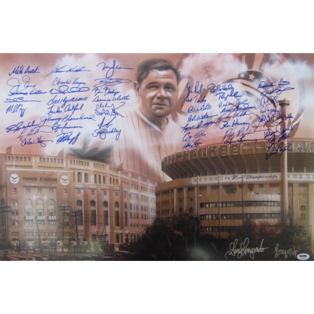 Yankees Greats 16" x 24" Photo Signed by (48) with Mike Buddie, Danny ...