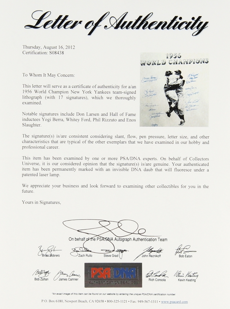 1956 Yankees 21x25 Custom Framed Display Team-Signed by (17) with Don ...