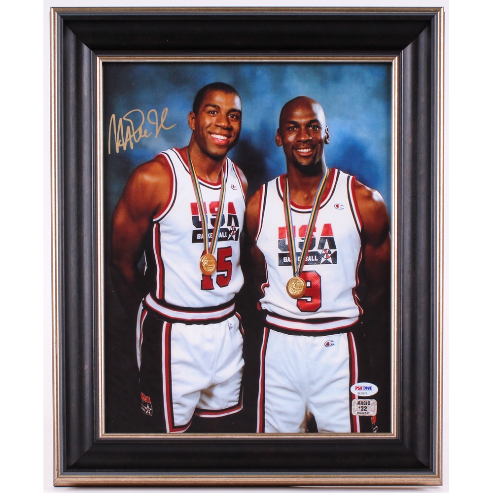 Magic Johnson Signed Team USA 14" x 17" Custom Framed Photo Display ...