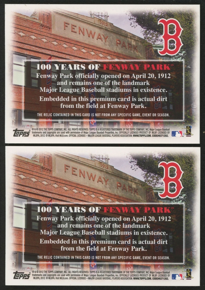 Lot of (2) 2012 Topps Red Sox Fenway Park Infield Dirt Relic Card ...