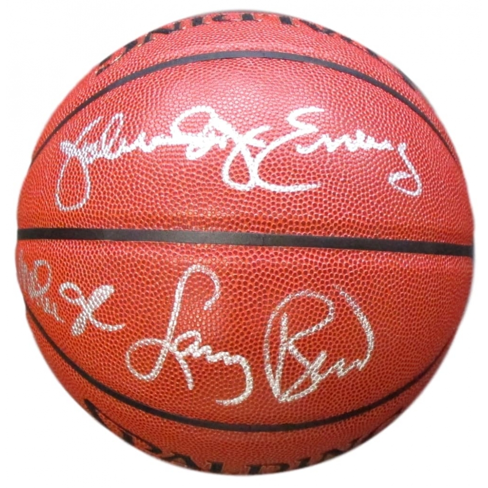 Julius Erving, Magic Johnson & Larry Bird Signed Full-Size Spalding NBA ...