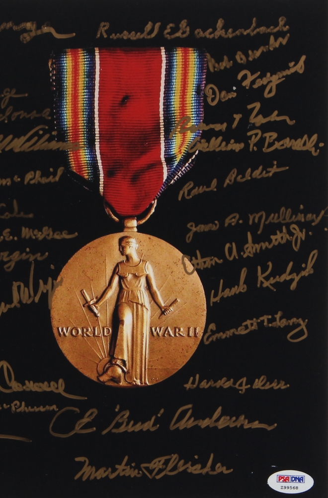 WWII Victory Medal 11x14 Photo Signed By (34) with Steve Pisanos, Bud ...