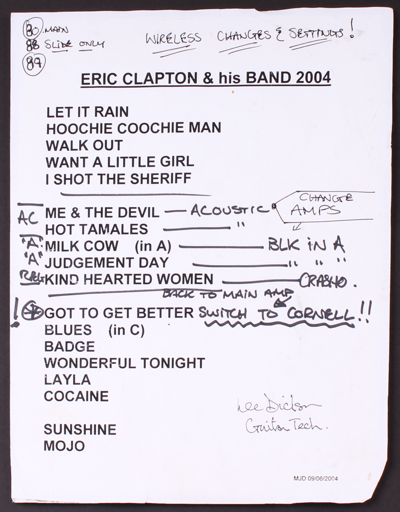 Lee Dickson Signed 29x31.5 Custom Matted Eric Clapton Concert Used Set ...