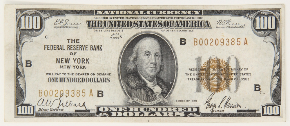 1929 $100 One-Hundred Dollar Brown Seal United States National Currency ...