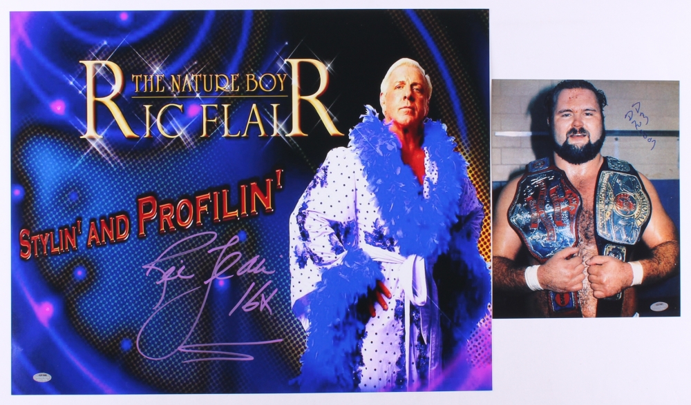 Lot of (2) Signed Wrestling Photos with (1) 16x20 Ric Flair "Stylin And ...
