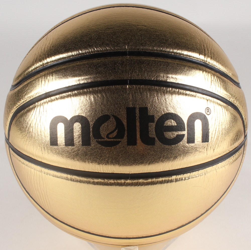 Kareem Abdul-Jabbar Signed Molten Gold Basketball with Lakers Display ...