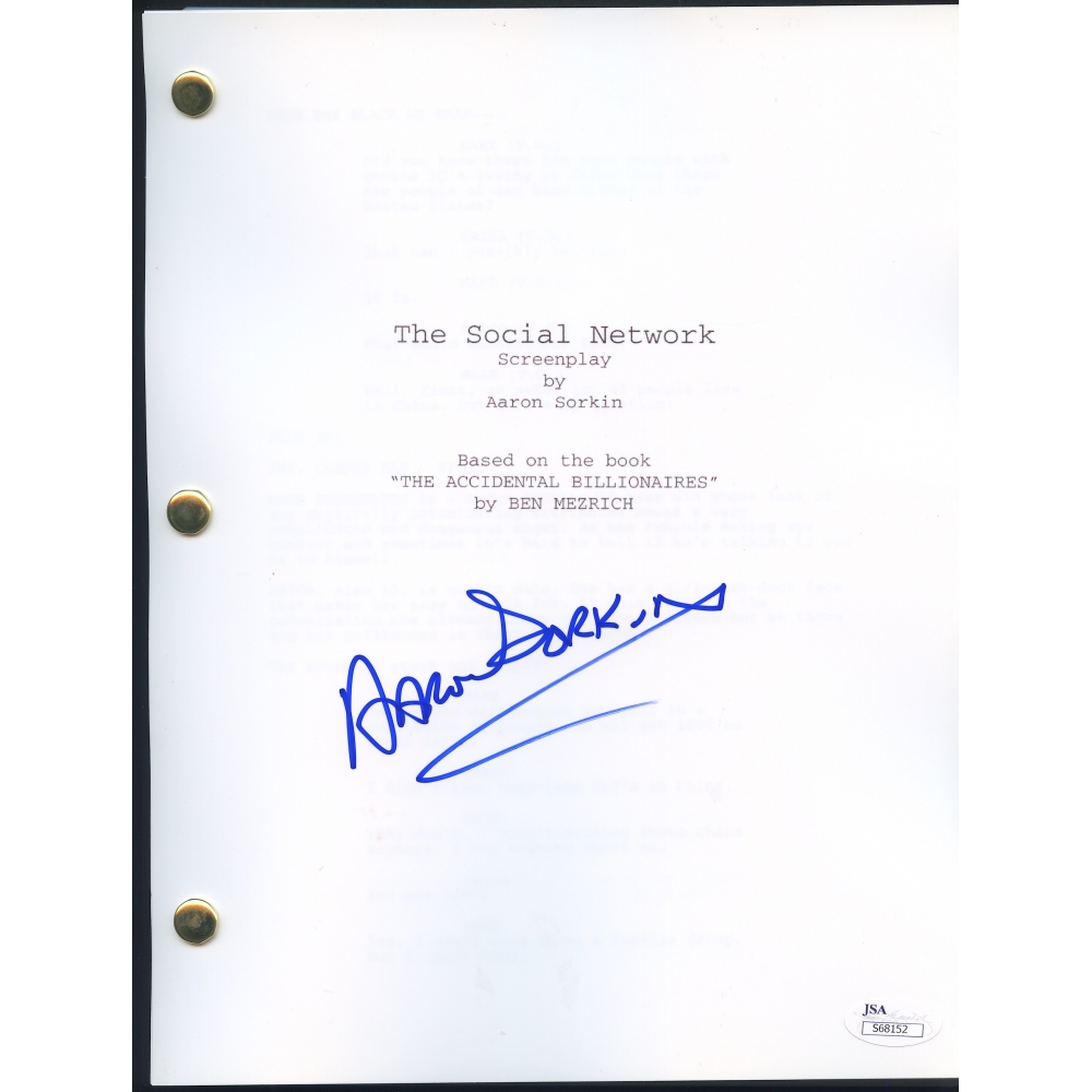 Aaron Sorkin Signed "The Social Network" Full Movie Script (JSA COA ...