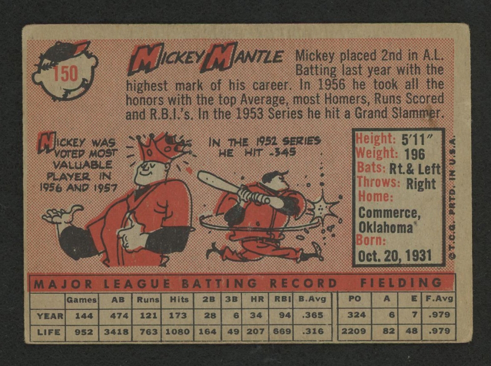 1958 Topps #150 Mickey Mantle | Pristine Auction
