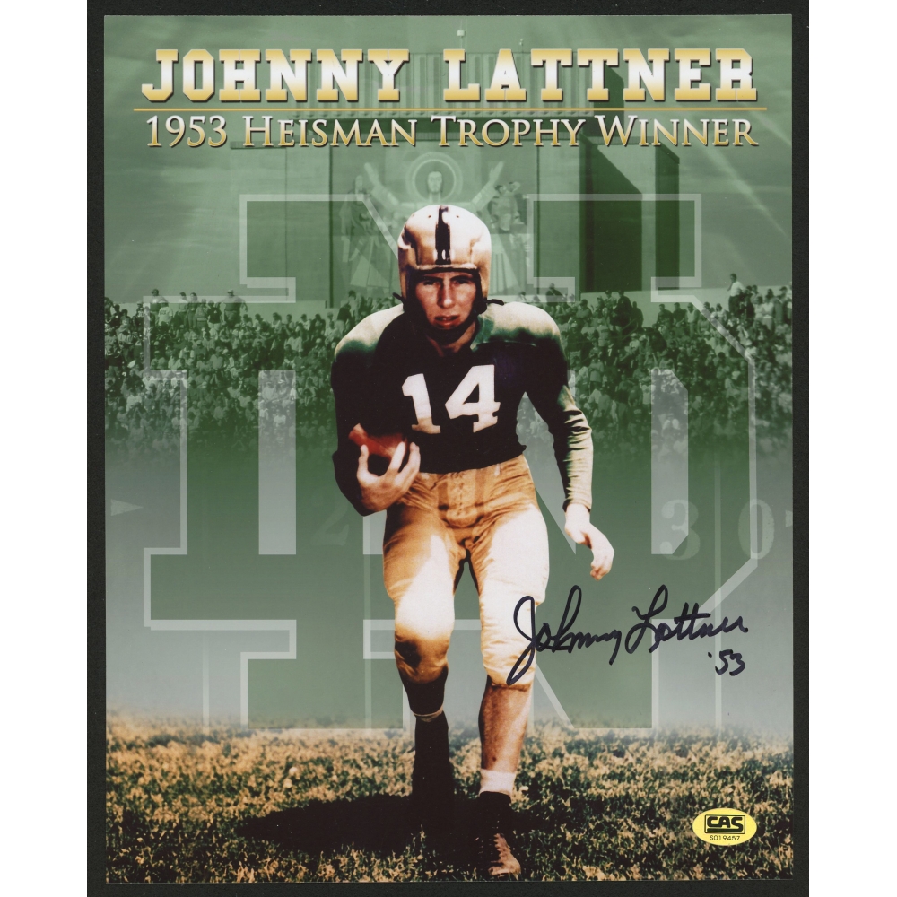 Johnny Lattner Signed Notre Dame Fighting Irish 8x10 Photo Inscribed ...