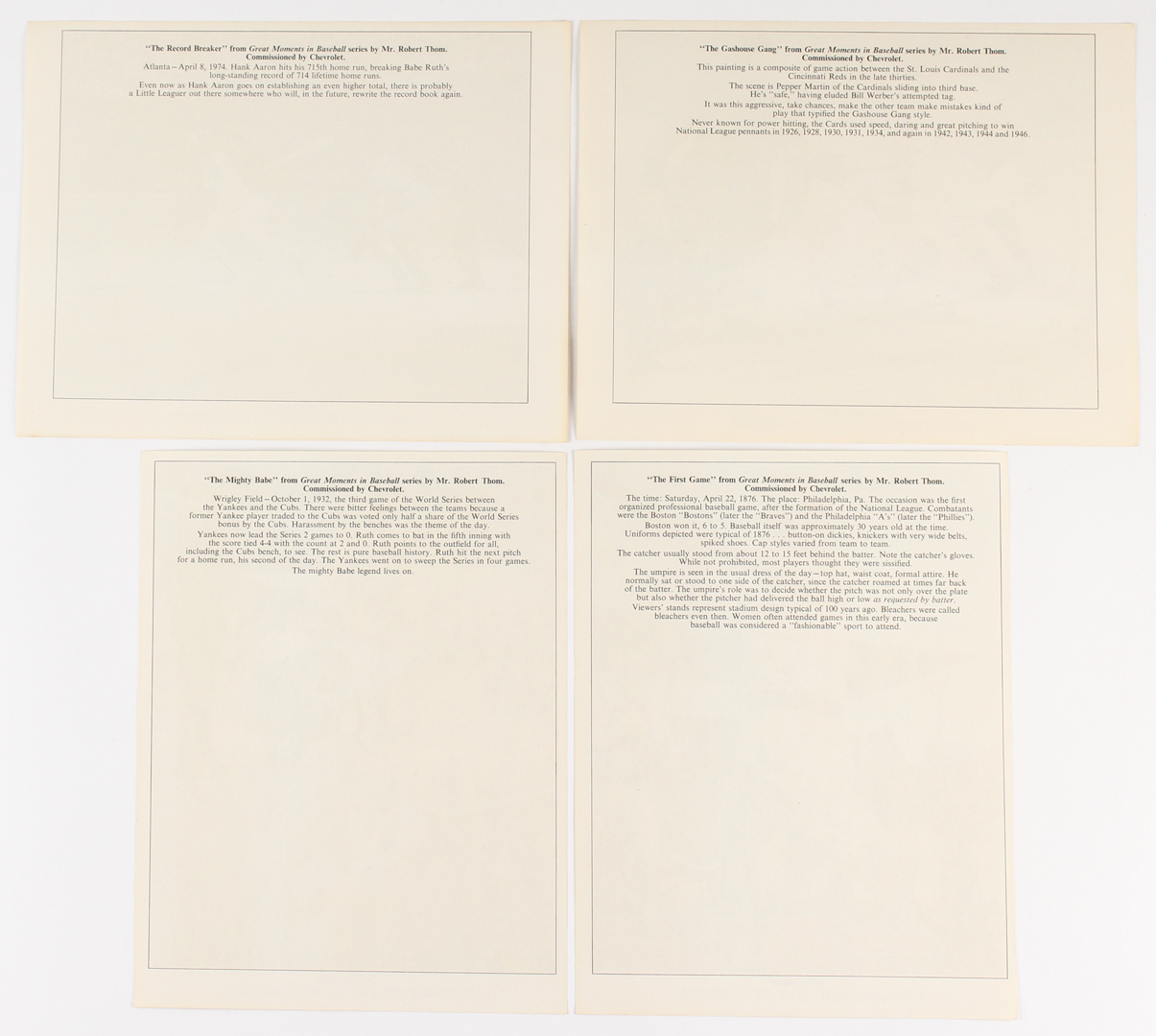 Lot of (4) Vintage 1976 Robert Thom 8.5x11 Baseball Print Set ...