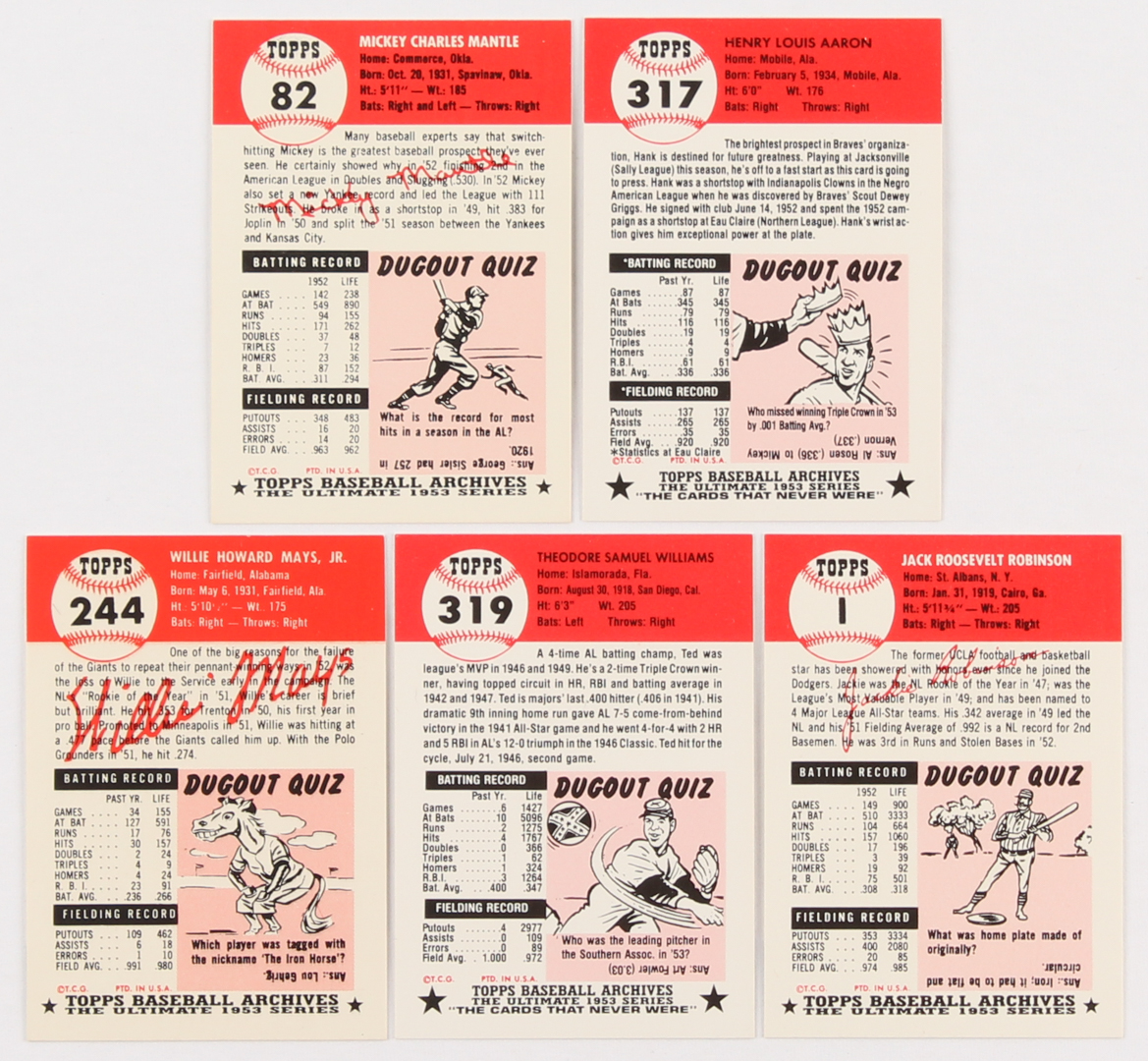 1991 Topps 1953 Reprint Complete Set of (330) Baseball Cards with #1 ...