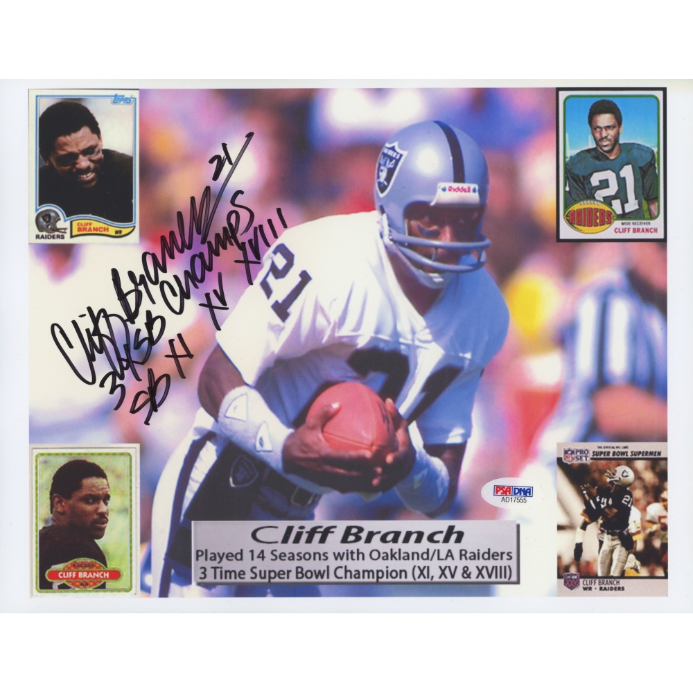 Cliff Branch Signed Raiders 8x10 Photo Inscribed "SB XI XV XVIII" & "3× ...