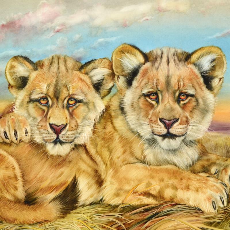 Martin Katon Signed "Lion Cubs" 24x30 Original Oil Painting on Canvas ...