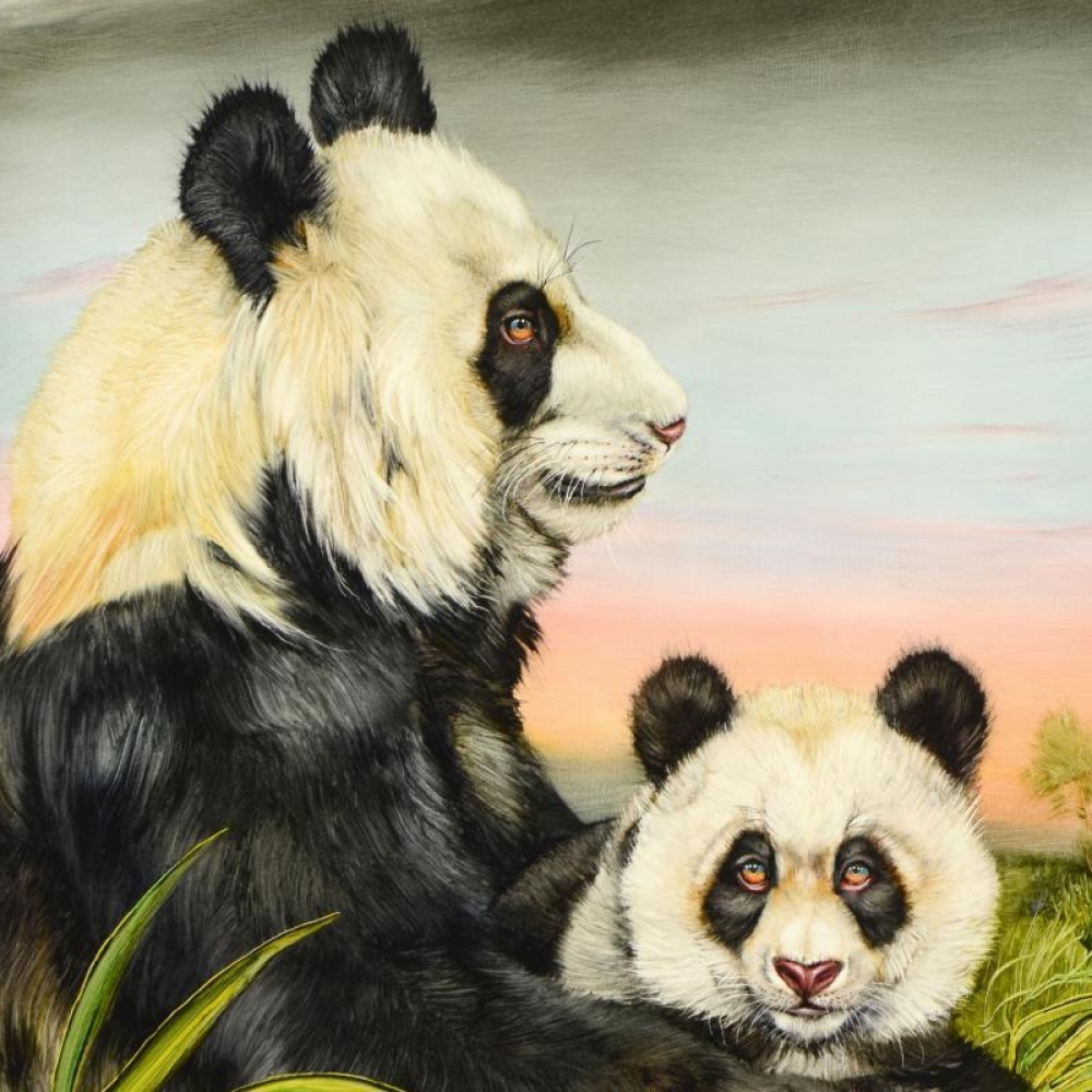 Martin Katon Signed "Pandas at Peace" 24x30 Original Oil Painting on ...
