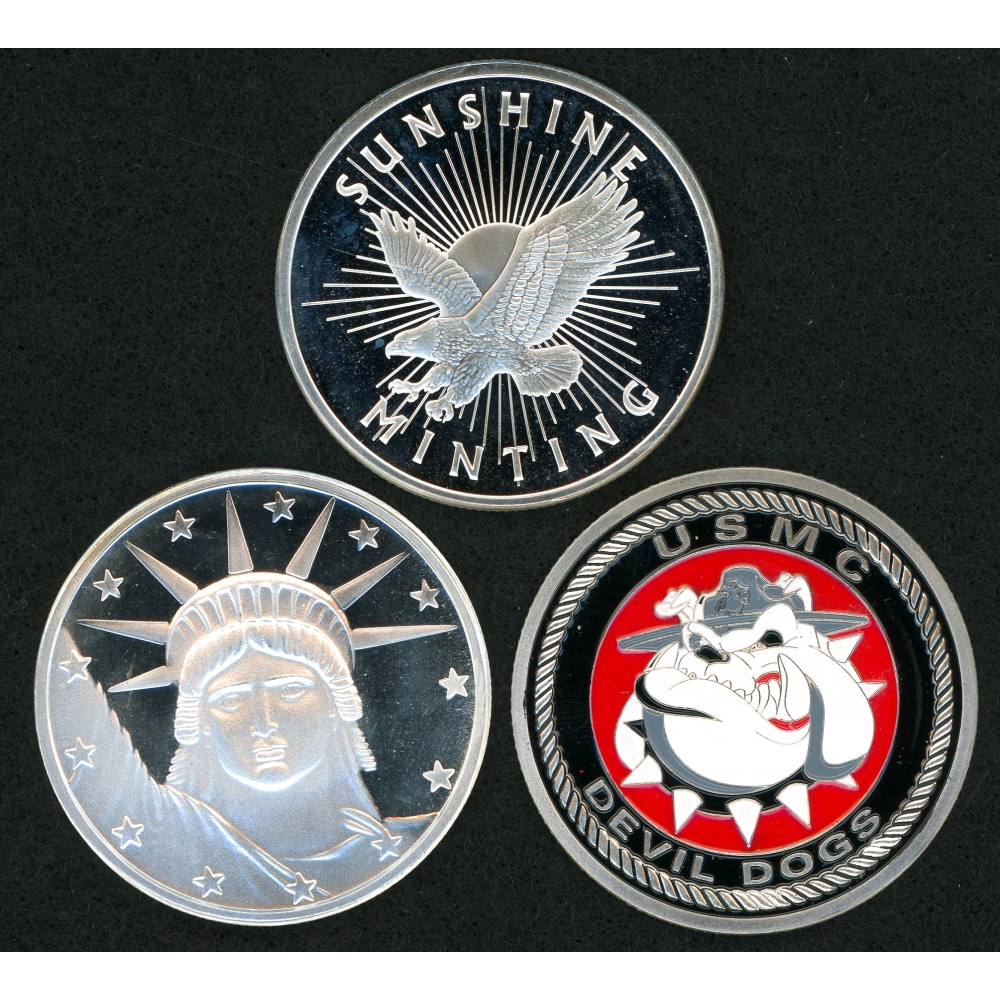 Lot of (3) 1 Ounce .999 Fine Silver Coins | Pristine Auction