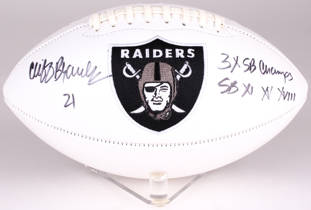 Cliff Branch Signed Raiders Logo Football Inscribed "3x Super Bowl ...
