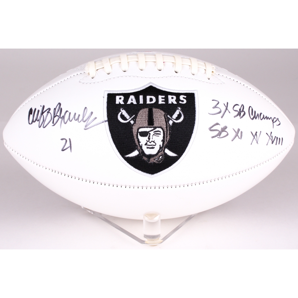 Cliff Branch Signed Raiders Logo Football Inscribed "3x Super Bowl ...