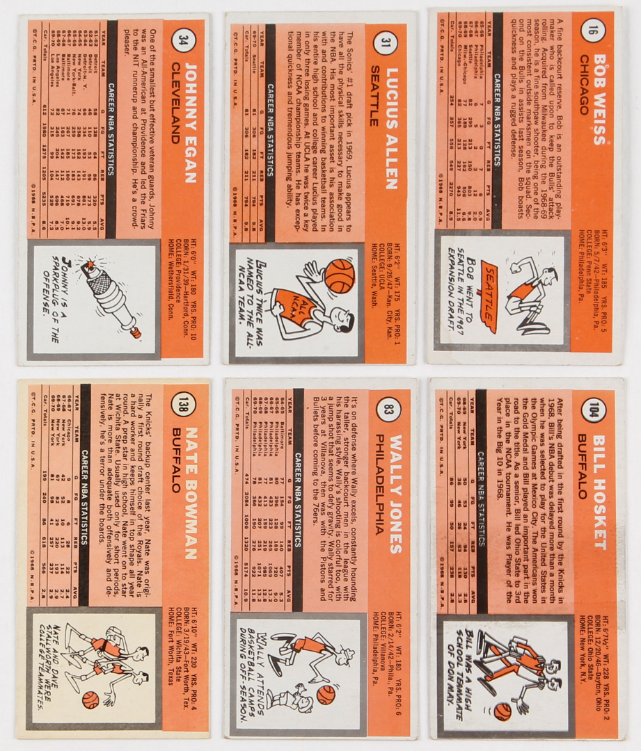Lot of (6) 1970-71 Topps Basketball Cards With #104 Bill Hosket RC, #34 ...