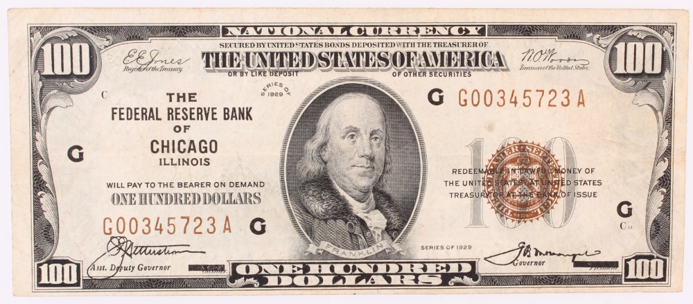 1929 $100 One-Hundred Dollar Brown Seal United States National Currency ...