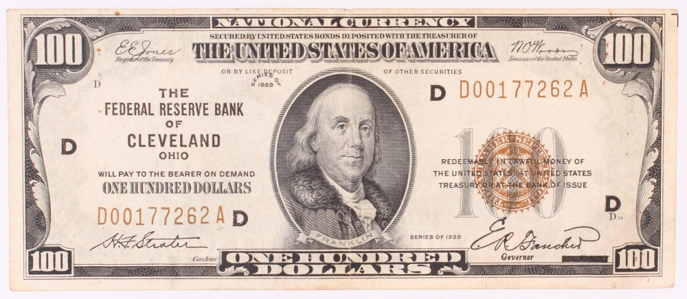 1929 $100 One-Hundred Dollar Brown Seal United States National Currency ...