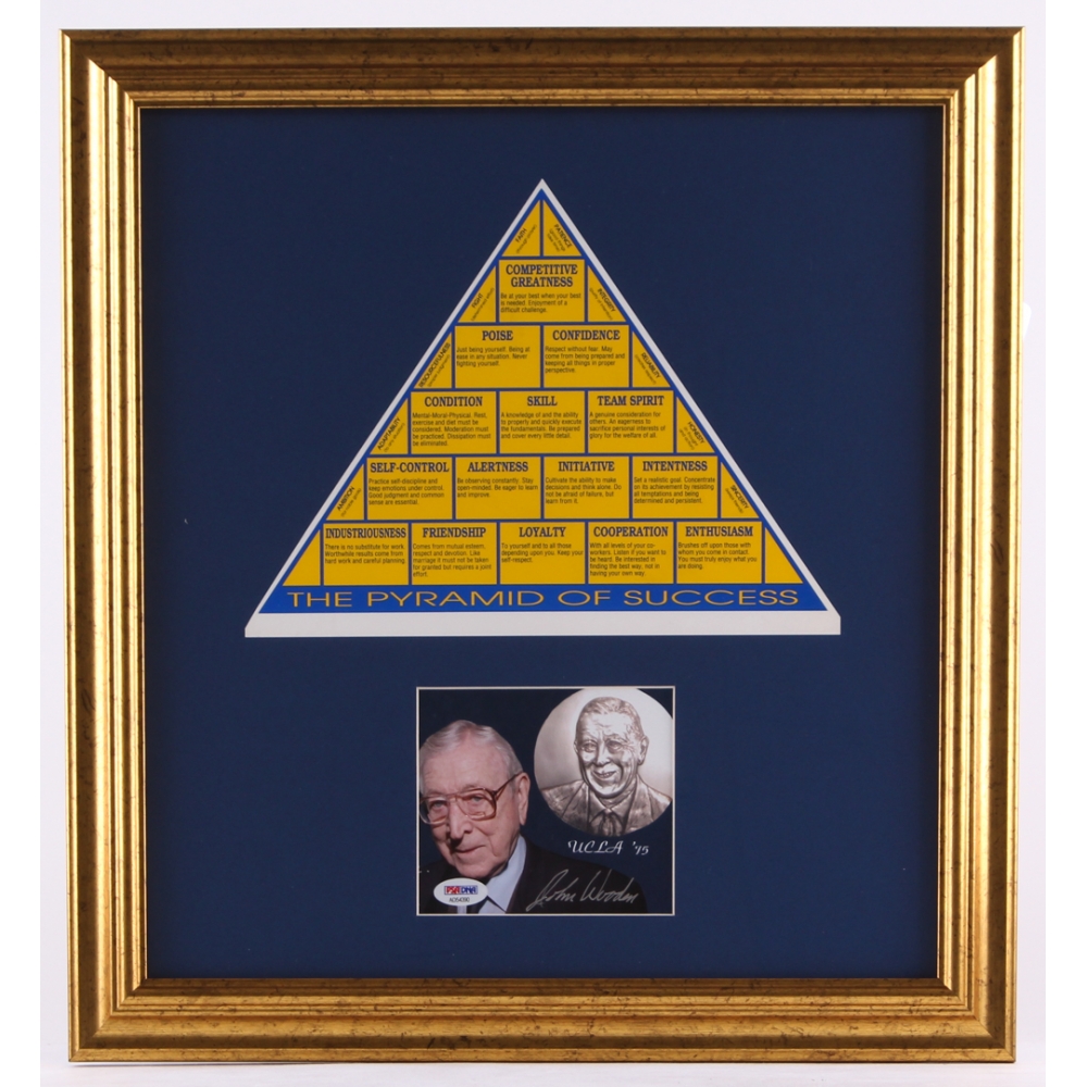John Wooden Signed "The Pyramid of Success" 17.75x18.75 Custom Framed ...