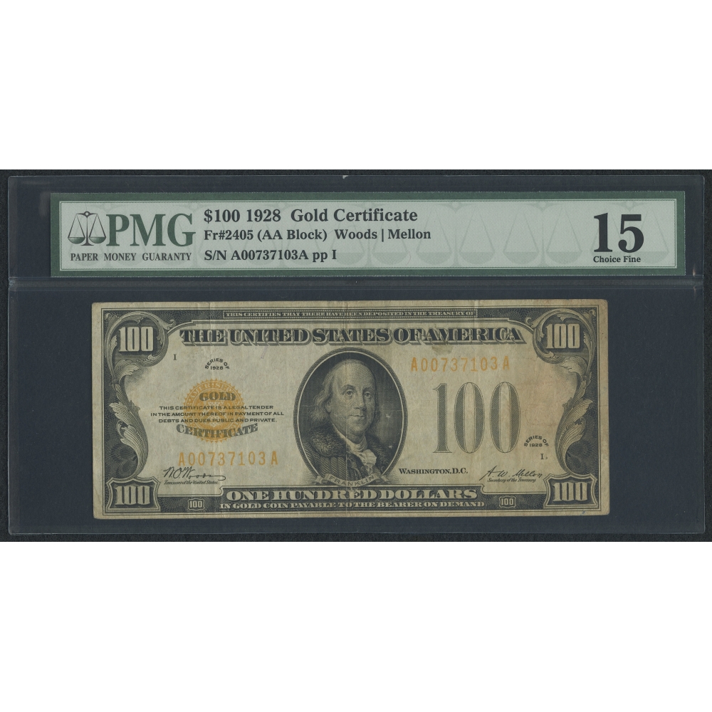 1928 $100 One Hundred Dollars U.S. Gold Certificate Currency Bank Note ...