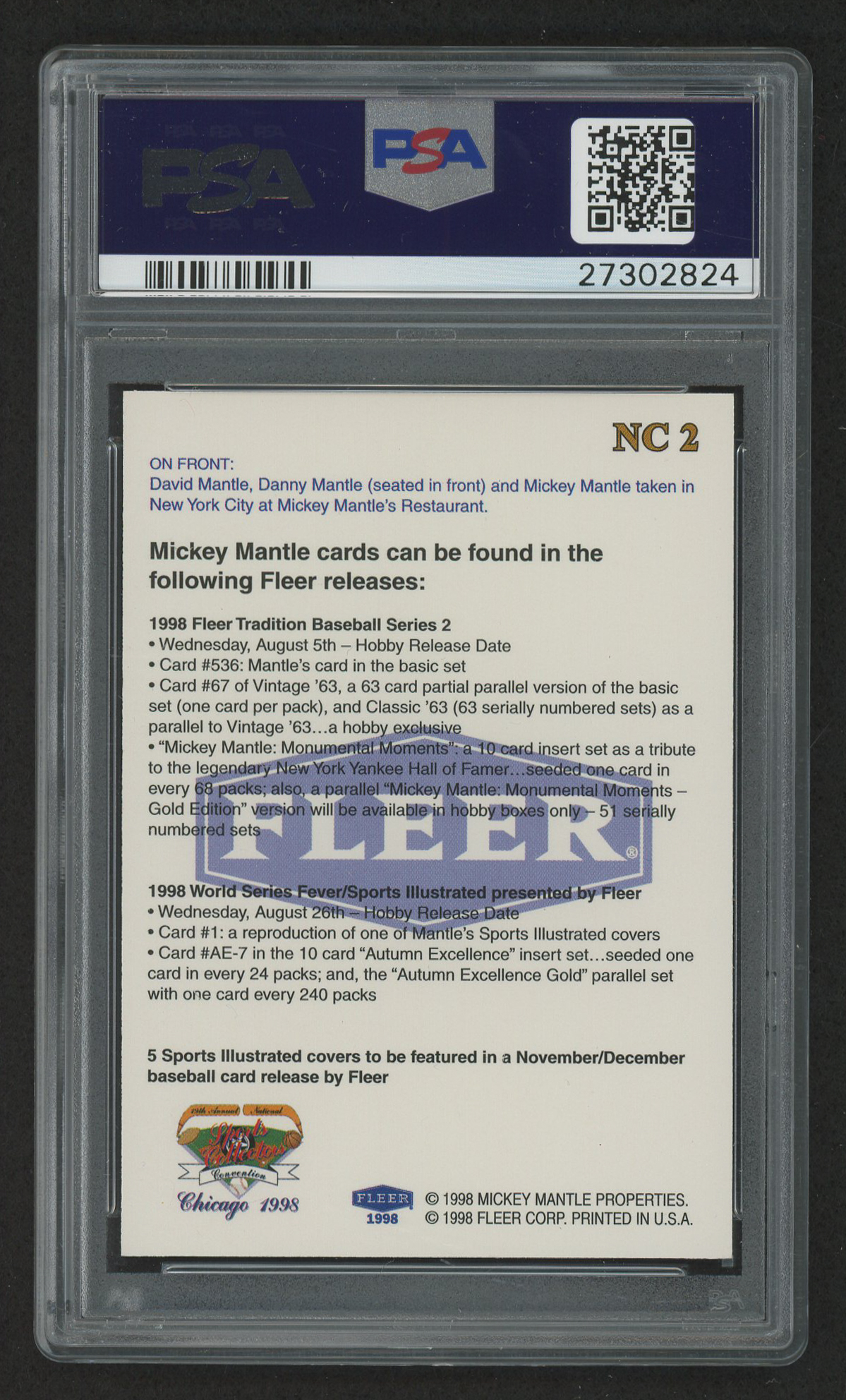 1998 Fleer National Promos #NC2 Mickey Mantle / David Mantle / Danny ...
