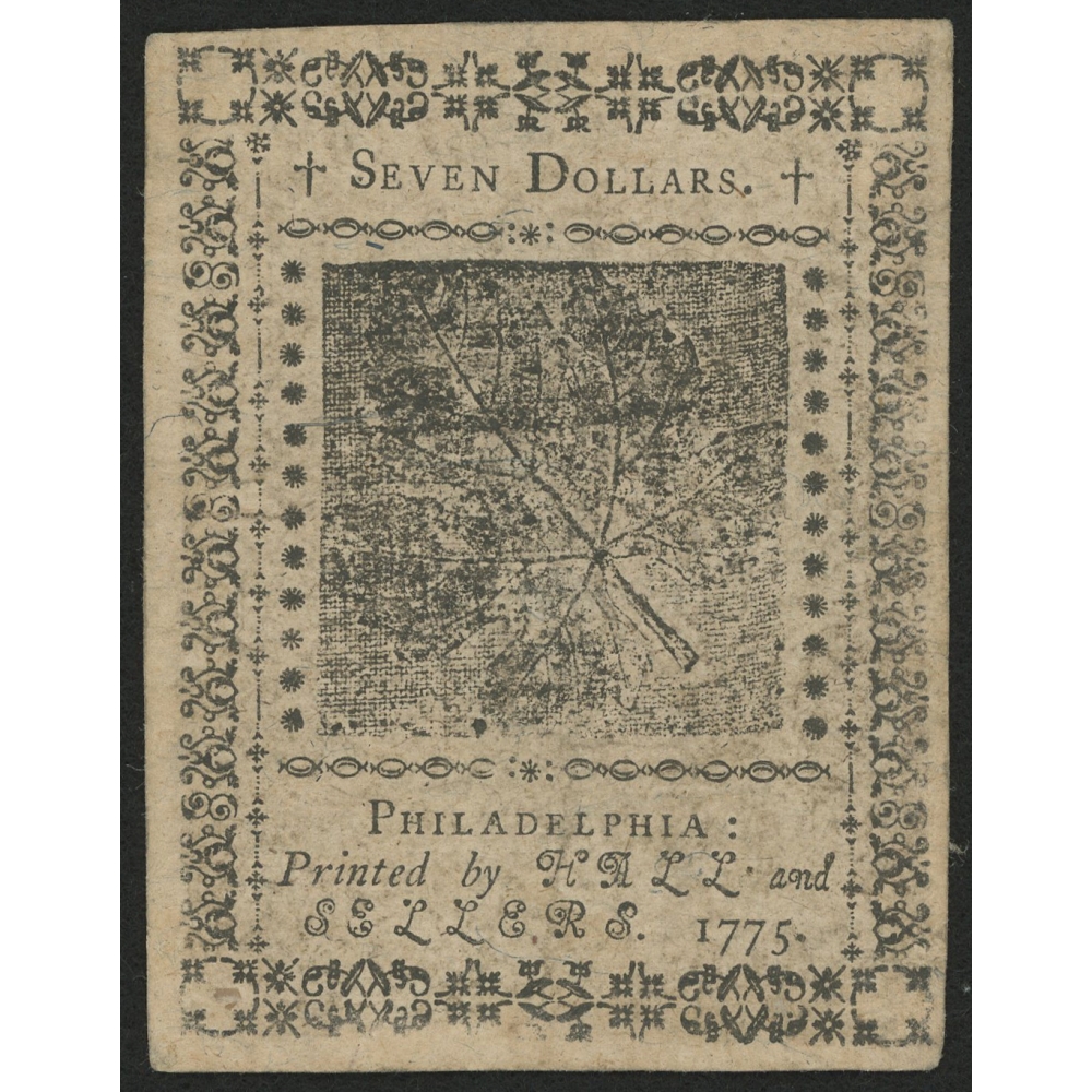1775 Seven Dollars Continental Currency Bank Note Bill | Pristine Auction