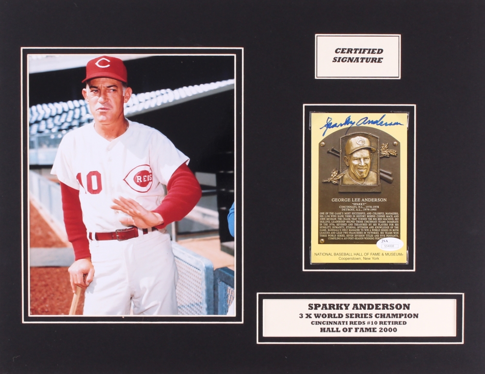 Sparky Anderson Signed 14x18 Custom Matted 1997 14 Hall Of Fame Gold