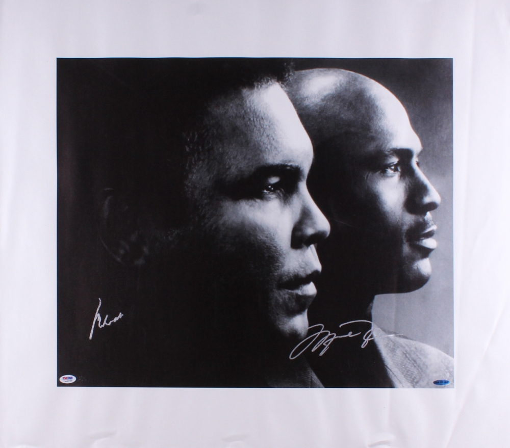 Muhammad Ali & Michael Jordan Signed 27.5x31.5 Photo on Canvas (PSA LOA ...