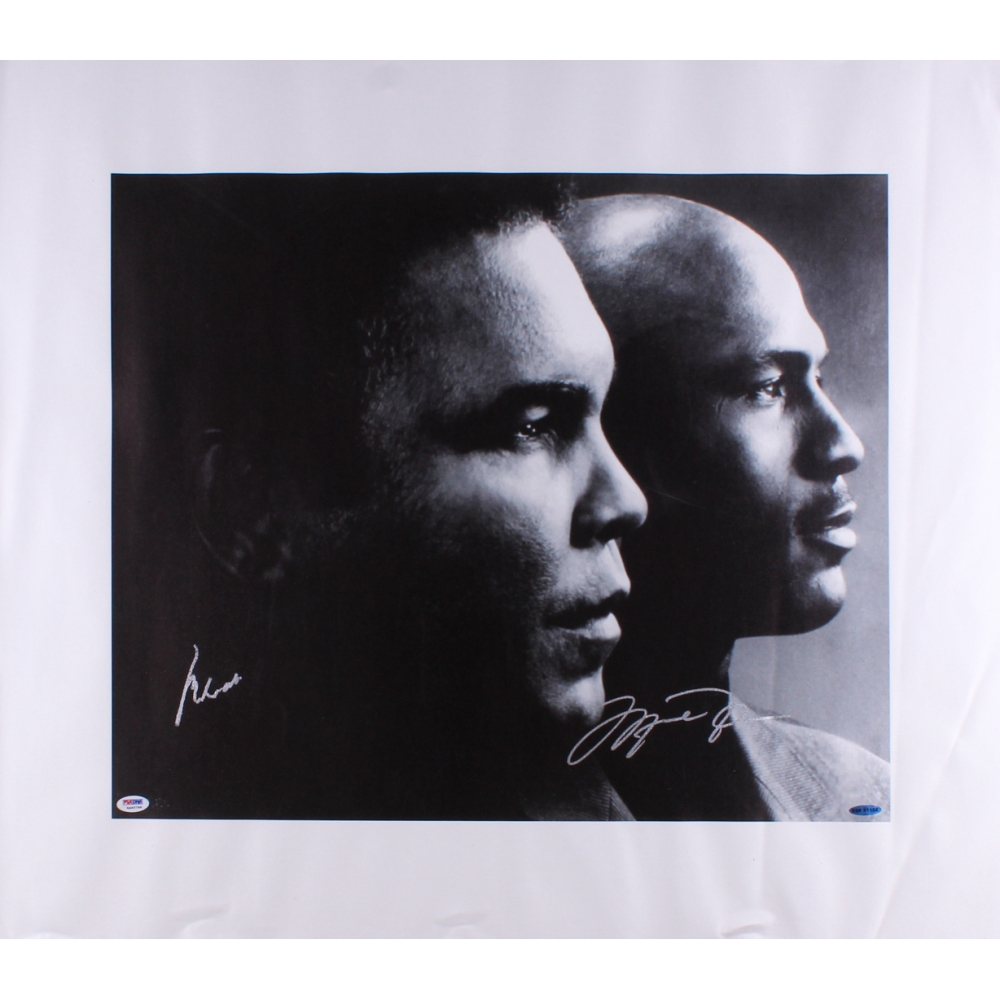 Muhammad Ali & Michael Jordan Signed 27.5x31.5 Photo on Canvas (PSA LOA ...