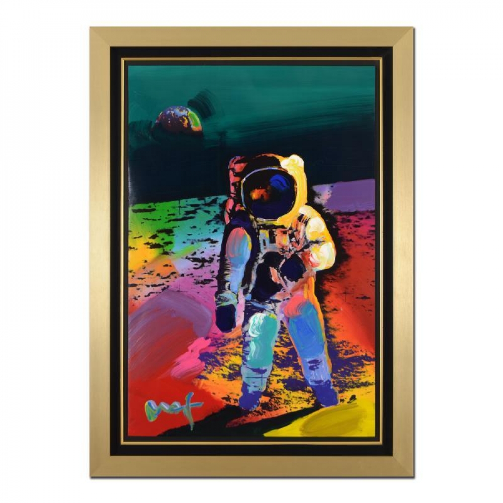 Peter Max Signed "Walking on the Moon" 31x43 Custom Framed One-of-a ...