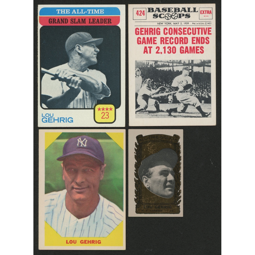 Lot of (4) Lou Gehrig Baseball Cards with 1963 Bazooka ATG #15, 1973 ...