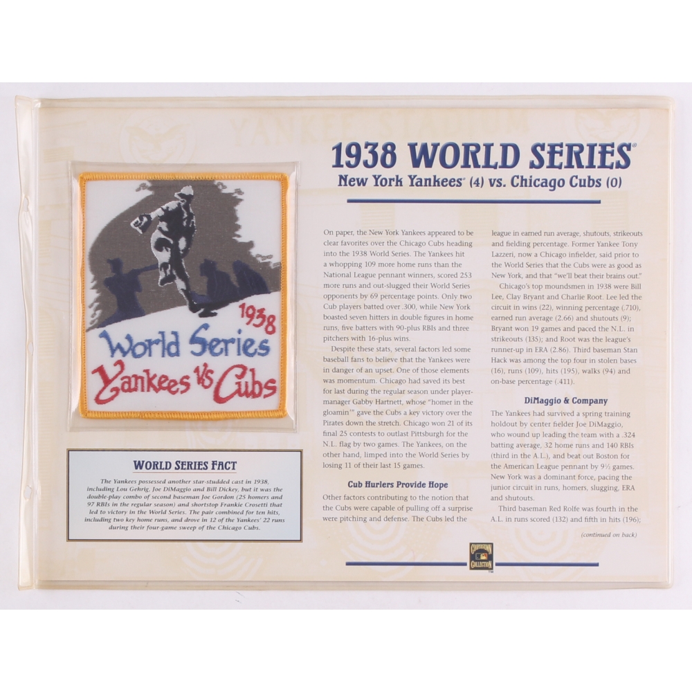 1938 World Series Patch Card with 9x12 Scorecard: Yankees vs Cubs ...