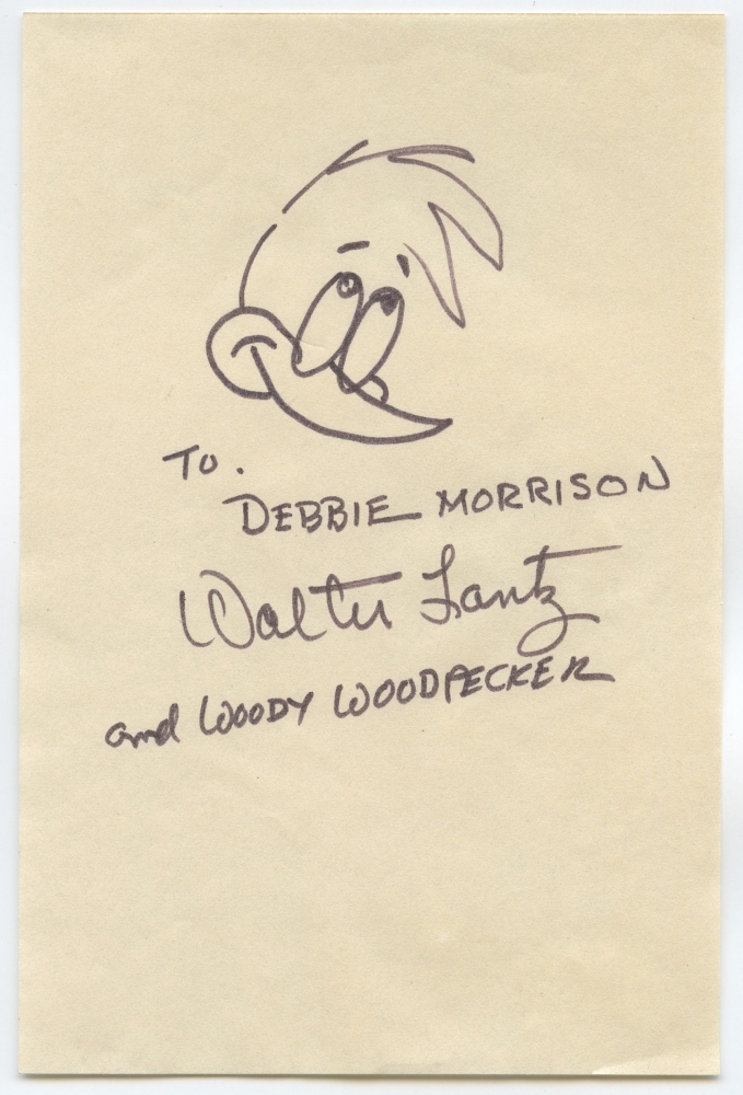 Walter Lantz Signed Vintage 4x6 Sheet with Original Hand-Drawn Woody ...