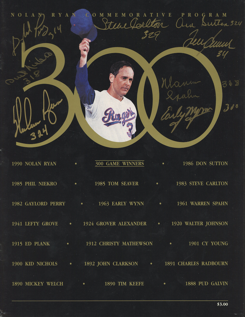 Nolan Ryan "300 Win Game Winners" Commemorative Baseball Program Signed ...