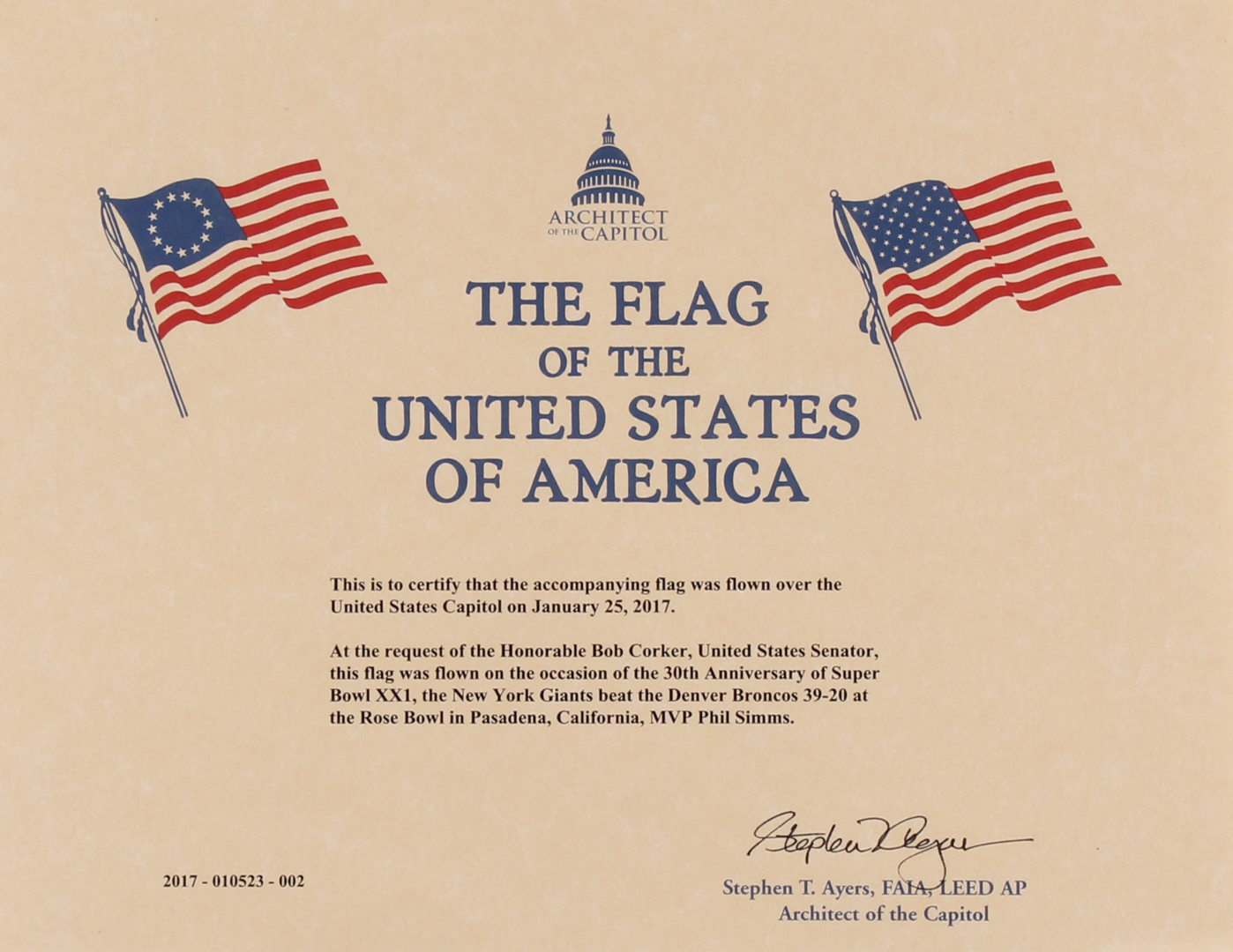 American Flag Flown Over the Capitol on Janruary 25, 2017 (Architect of ...