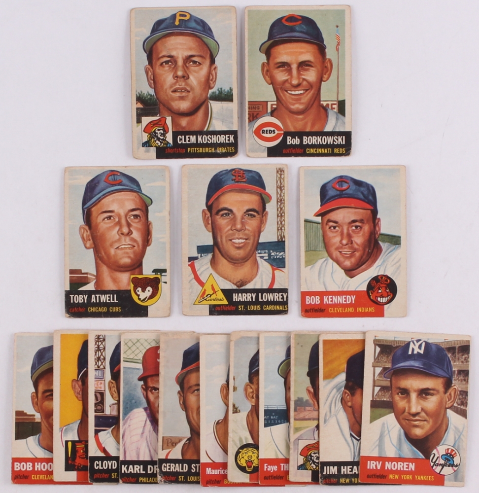 Lot of (16) 1953 Topps Baseball Cards with #7 Bob Borkowski, #8 Clem ...