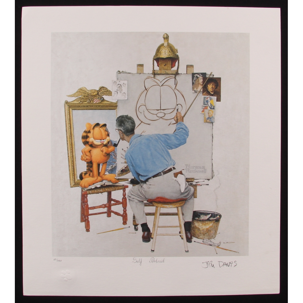 Jim Davis Signed "Self Portrait" 15x16.75 Norman Rockwell & Garfield ...